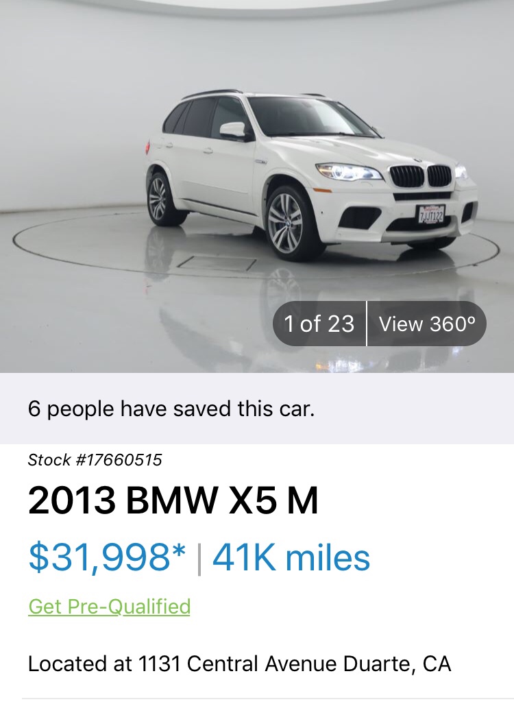 Low Mileage 2013 BMW X5 M in California – The Carmax Unicorn Blog